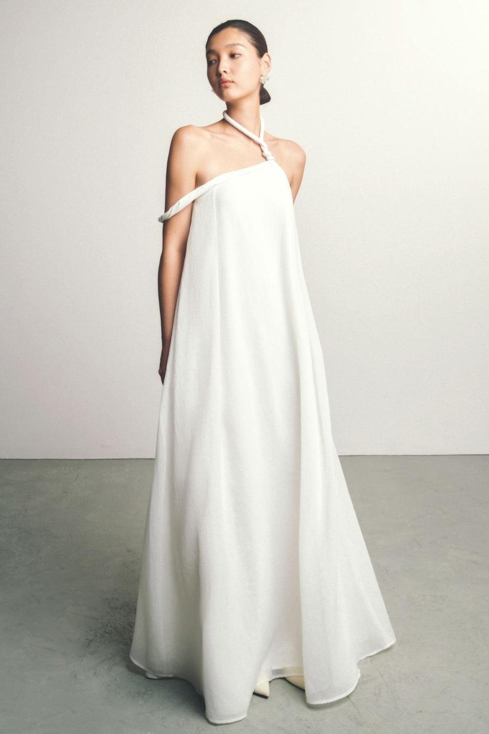 Women's Thuy Du Flared Asymmetric Shoulder Floss Silk Maxi Dress XS/S/M ...